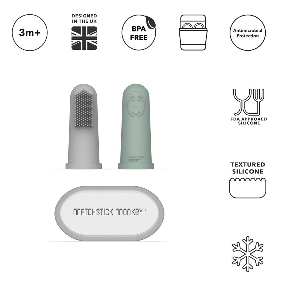 Matchstick Monkey Finger Toothbrush With Portable Case - Grey & Mint G ...